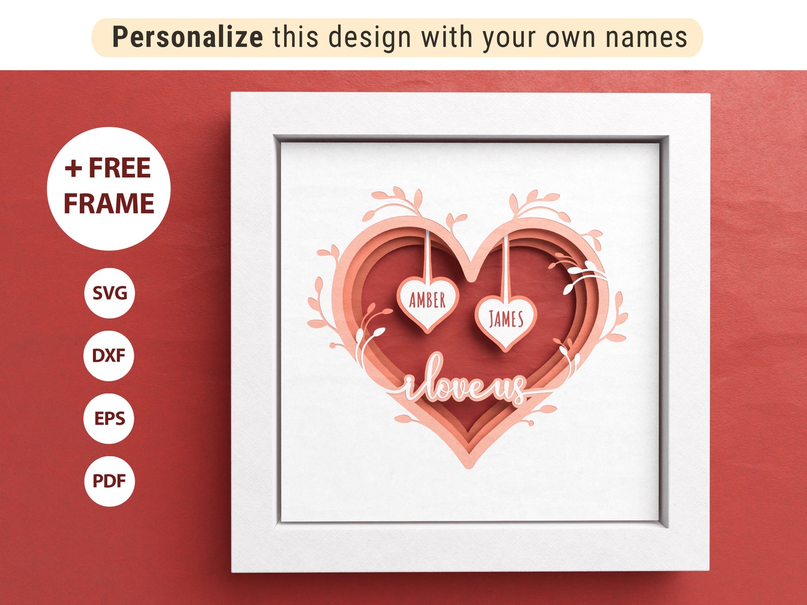 3D Heart Shadow Box With Custom Names Valentines Day Shadow - Etsy