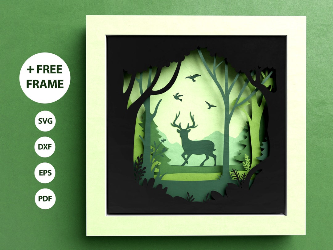 3D Forest Deer Shadow Box, Animal Shadow Box SVG, Landscape Papercut ...