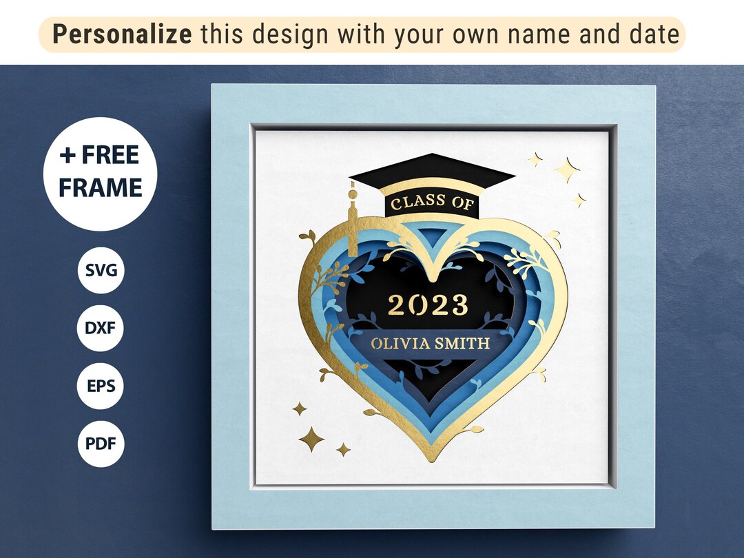 3D Customizable Graduation Shadow Box, Custom Name Shadow Box, Layered ...