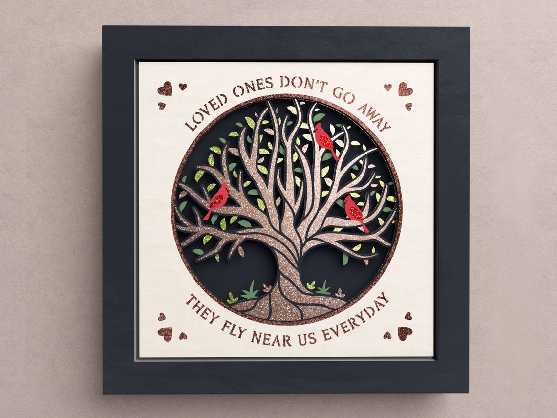 3D Cardinal Bird Tree Shadow Box Customizable Gift Memorial - Etsy