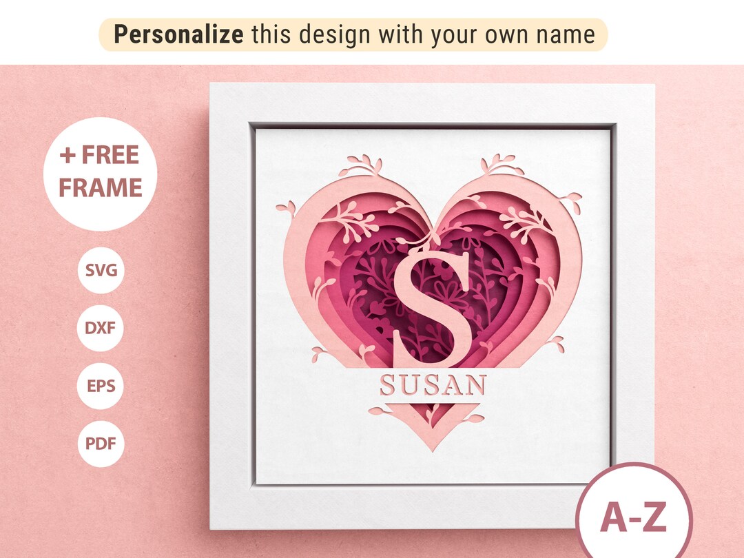 3D Heart Split Monogram A-Z Shadow Box Custom Name Alphabet - Etsy