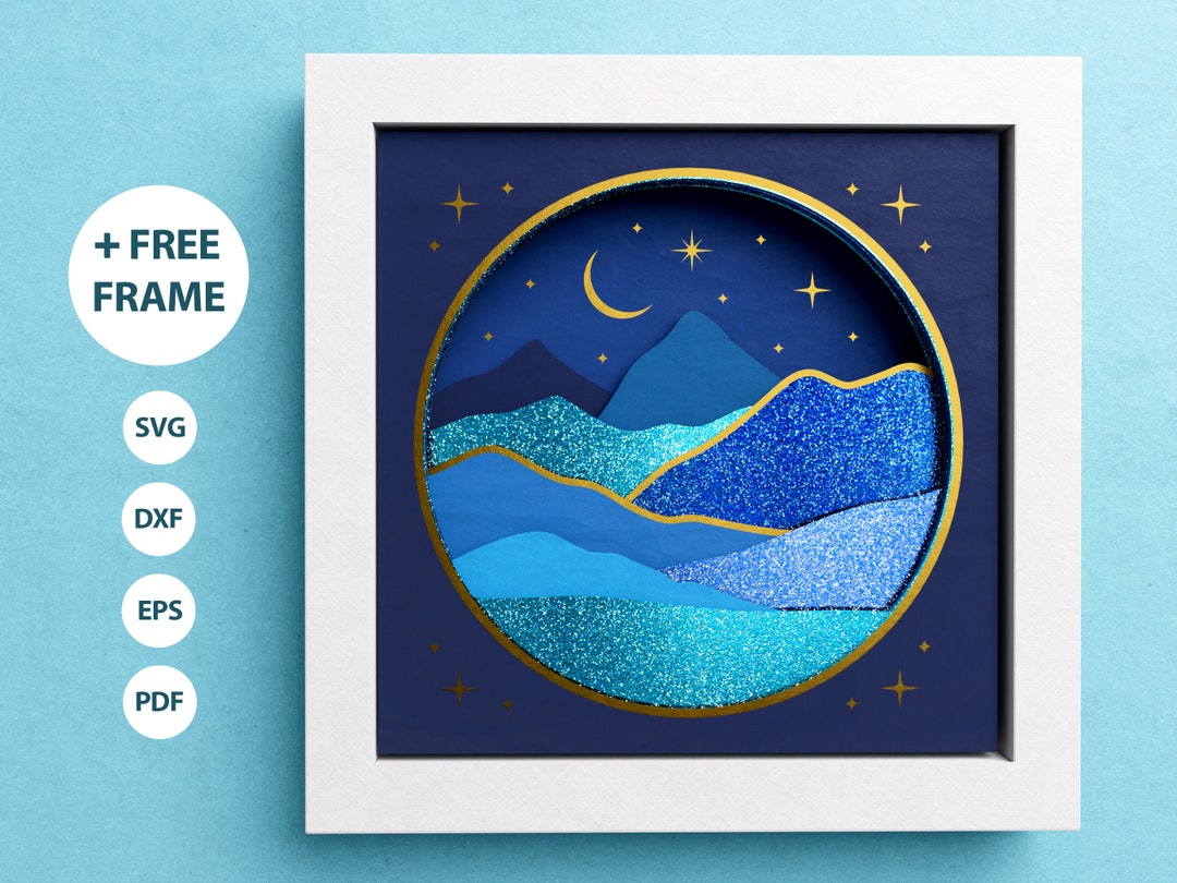 3D Mountains Shadow Box Moon Shadow Box Moon and Stars SVG - Etsy