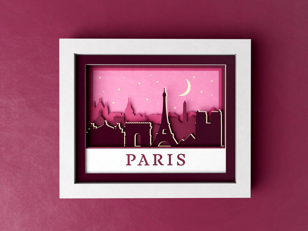 3D Paris Skyline Shadow Box, 8x10 France Paris City Night Shadow Box ...