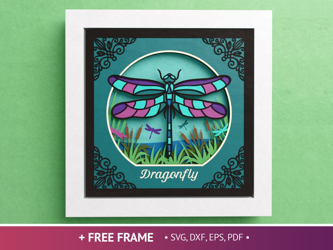 3D Dragonfly Shadow Box, Insect Cutout, Animal Shadow Box SVG, Files ...