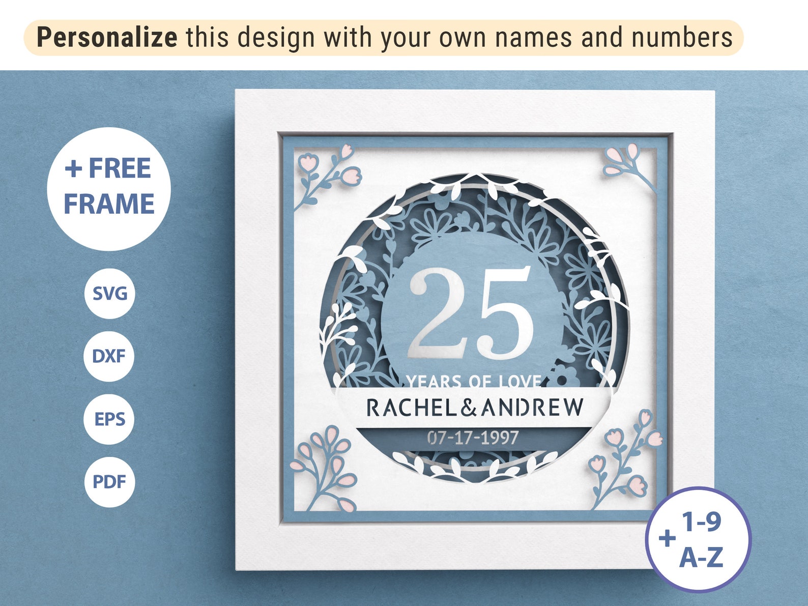 3D Anniversary Shadow Box With Custom Names Wedding Shadow - Etsy