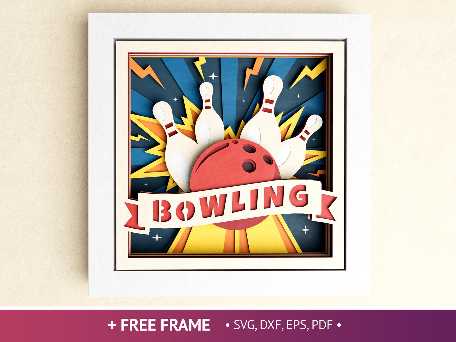 3D Bowling Shadow Box, Sport 3D SVG, Fathers Day 3D SVG, Hobby Shadow ...