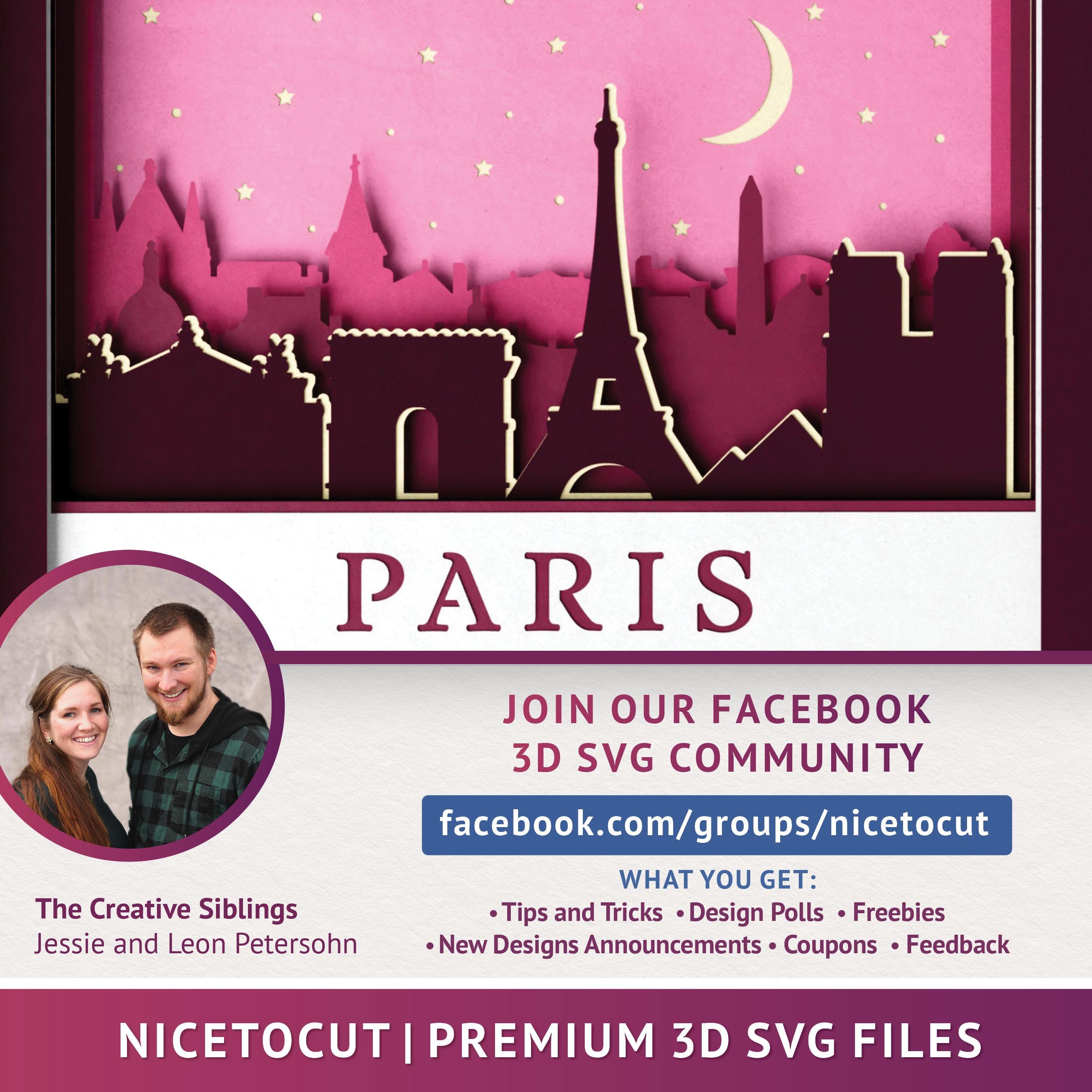 3D Paris Skyline Shadow Box, 8x10 France Paris City Night Shadow Box ...