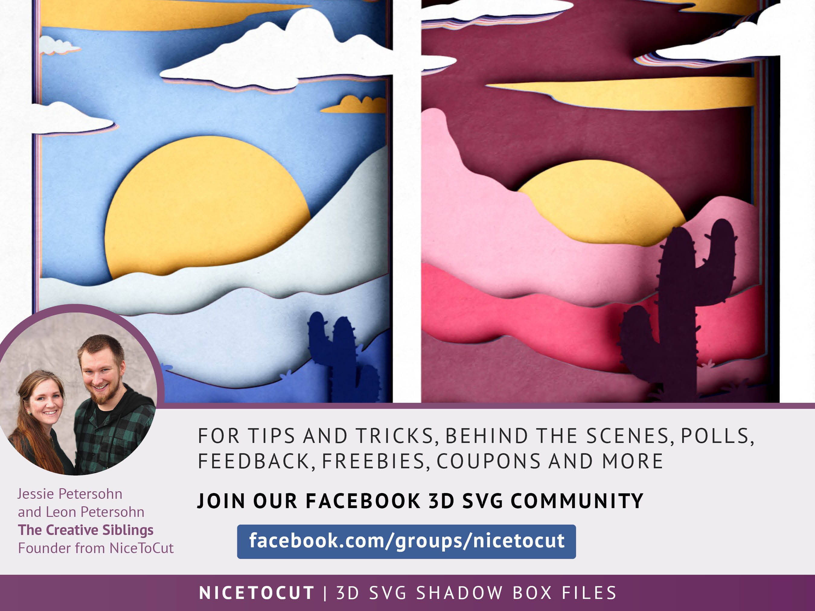 3D Desert Day & Night Shadow Box, Sunset and Sunrise Shadow Box SVG, 3D ...