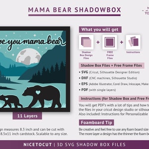 3D Mama Bear Shadow Box, Love You Mama Bear, Mothers Day Shadow Box, 3D ...