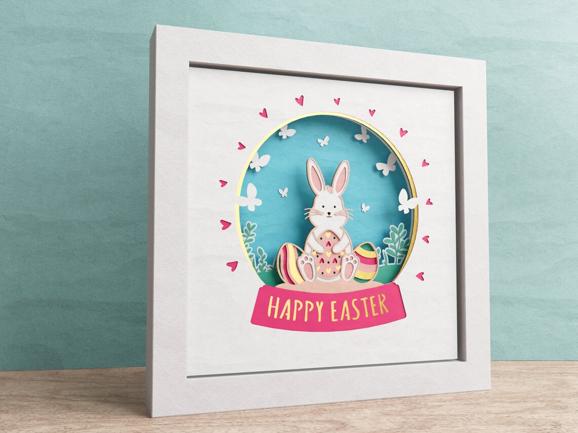 3D Easter Bunny Shadow Box, Layered Easter Svg, Snowglobe Shadowbox ...