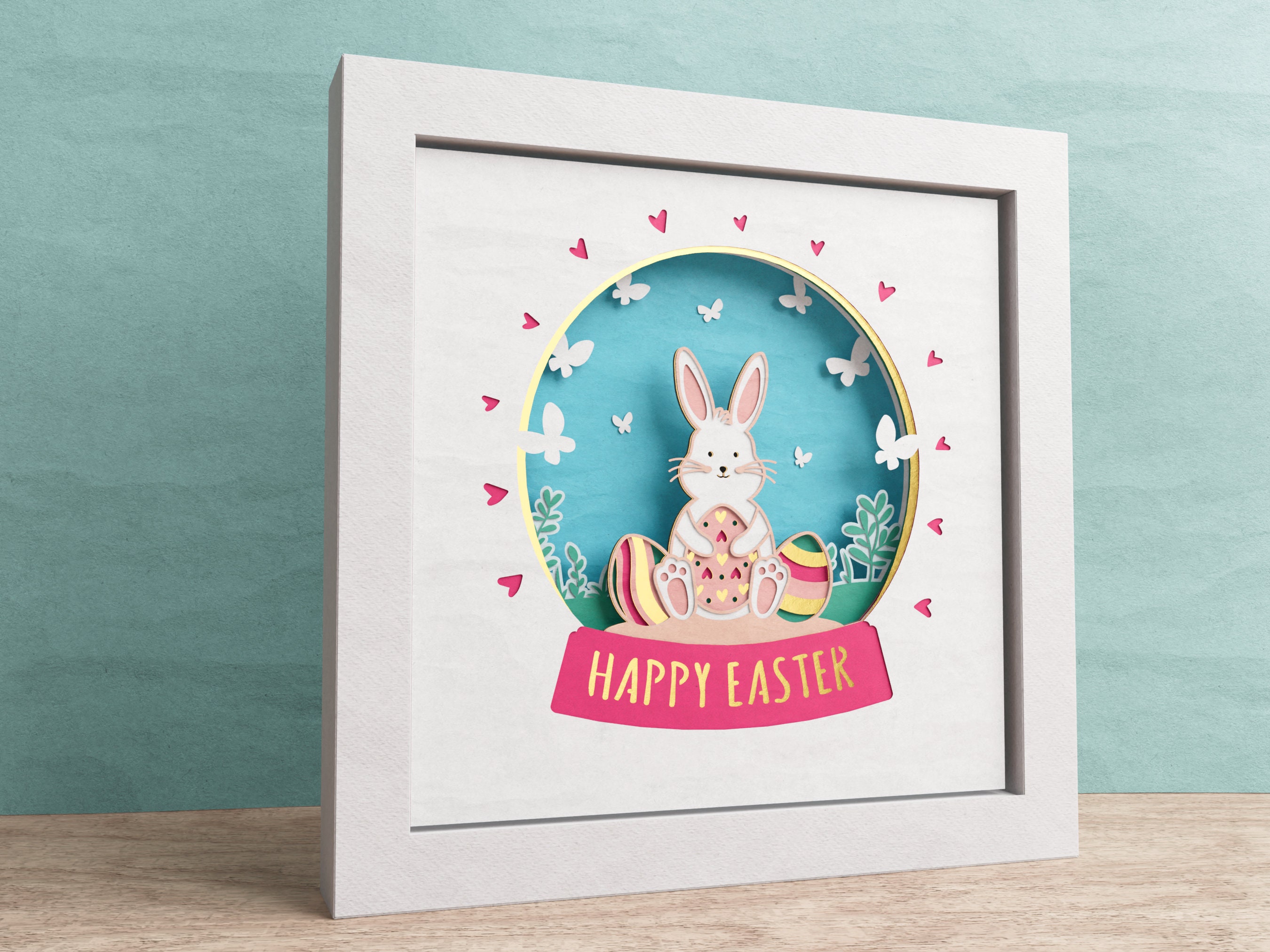 3D Easter Bunny Shadow Box, Layered Easter Svg, Snowglobe Shadowbox, Happy Easter Shadow Box ...