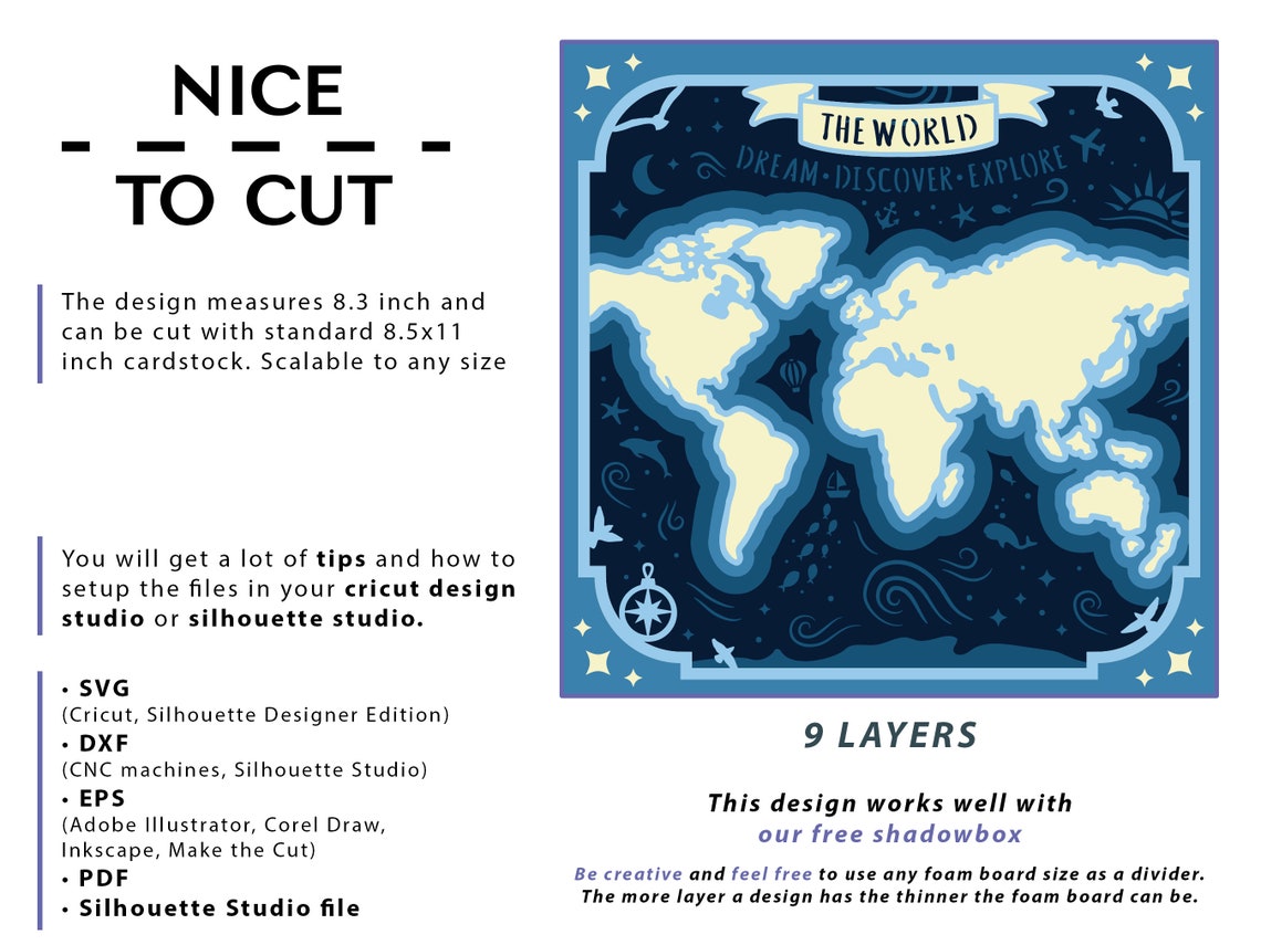 3D World Map Shadow Box Ocean Svg 3D Mandala World Map Wall - Etsy ...