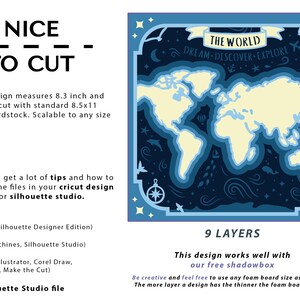 3D World Map Shadow Box, Ocean Svg, 3D Mandala, World Map Wall Art ...