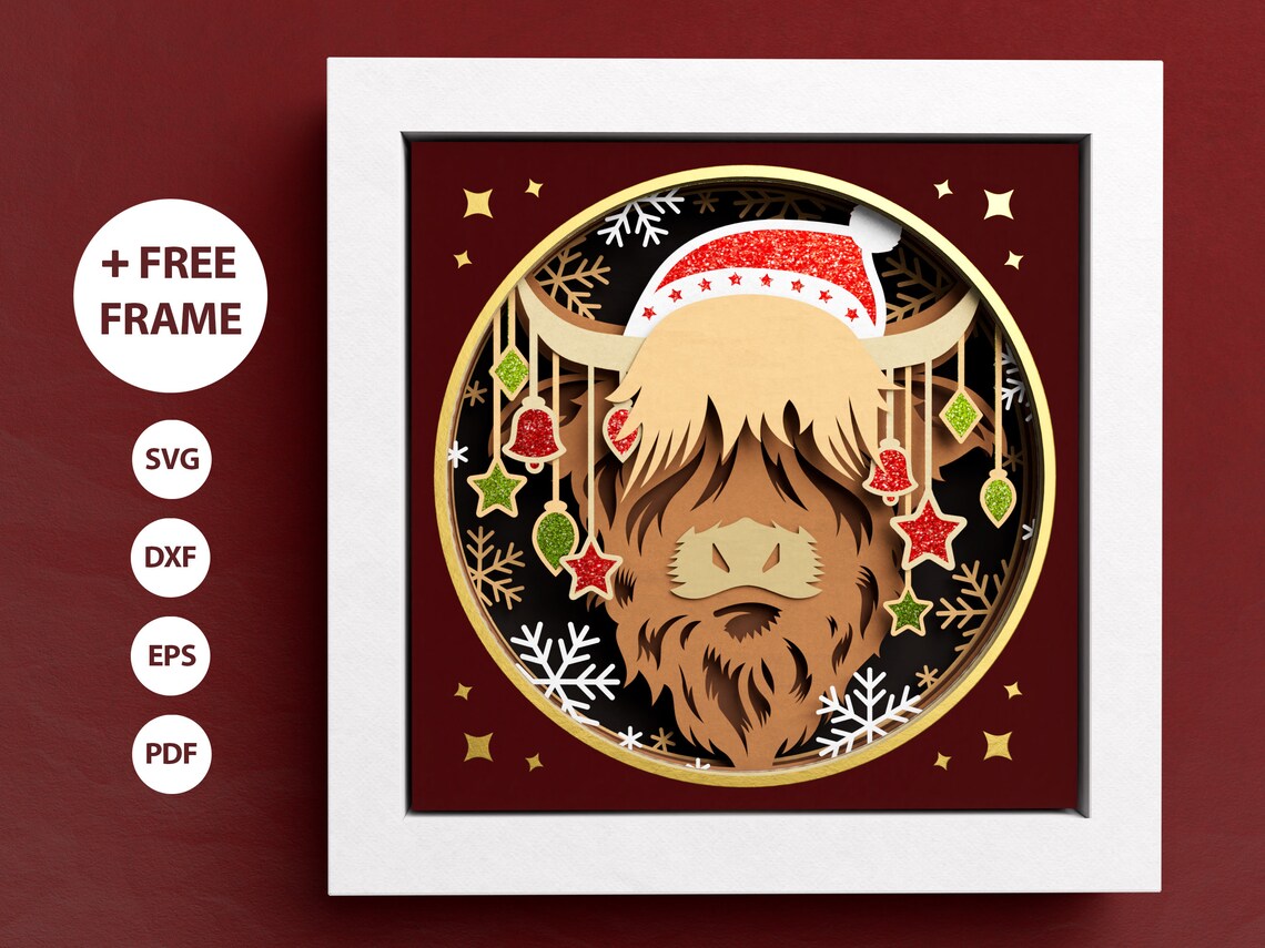 3D Highland Cow Shadow Box Christmas Shadow Box SVG - Etsy