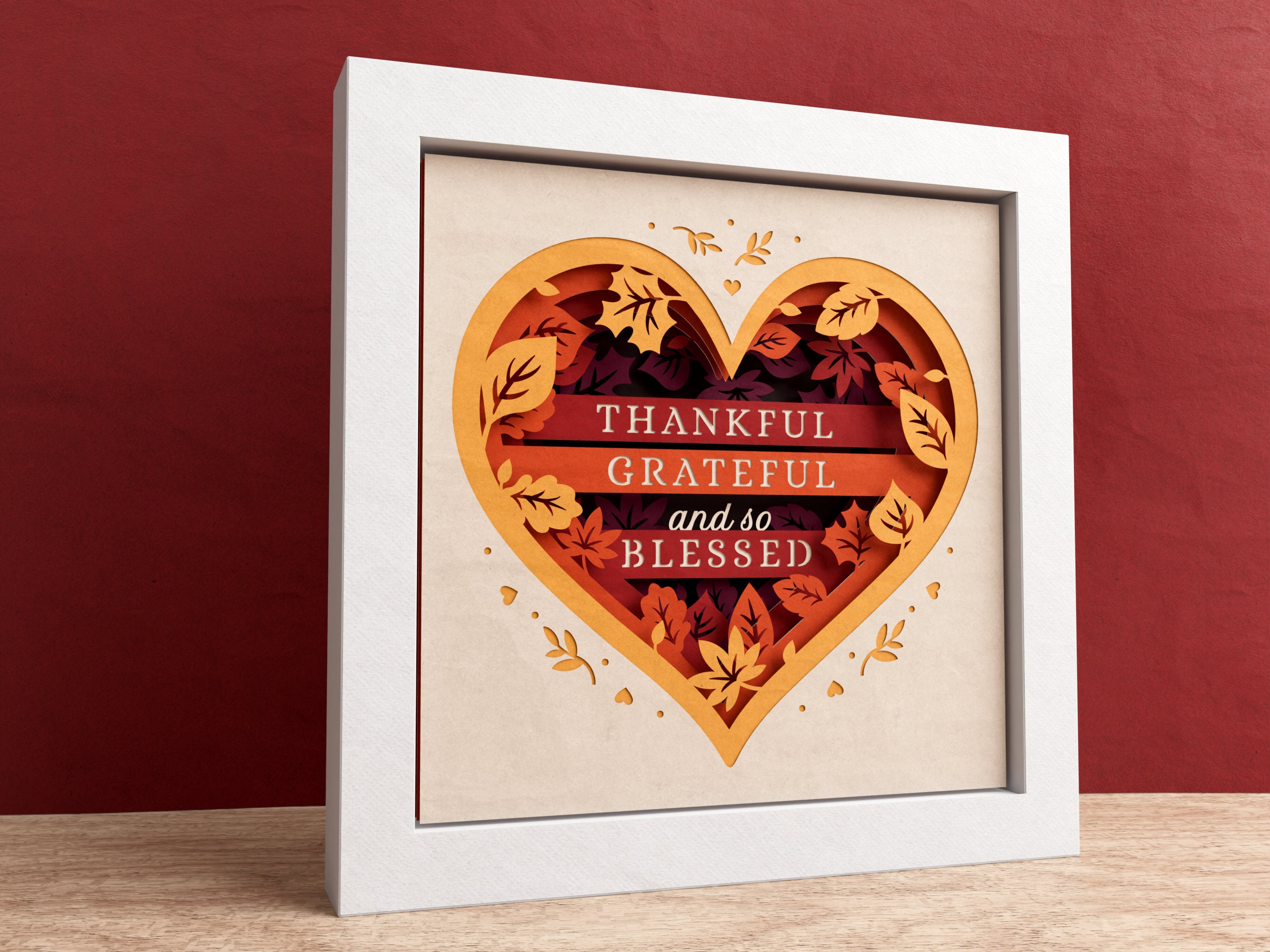 3D Thankful Heart Shadow Box, Thanksgiving SVG, Grateful and Blessed ...