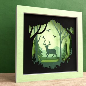 3D Forest Deer Shadow Box, Animal Shadow Box SVG, Landscape Papercut, Animals SVG, Files for ...