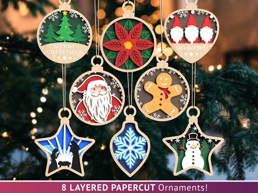 Christmas Ornaments Papercut SVG, Merry Christmas Tree, Snowman ...