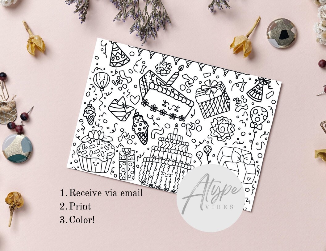 Birthday Party Printable Coloring Page | Birthday Toddler Activity ...