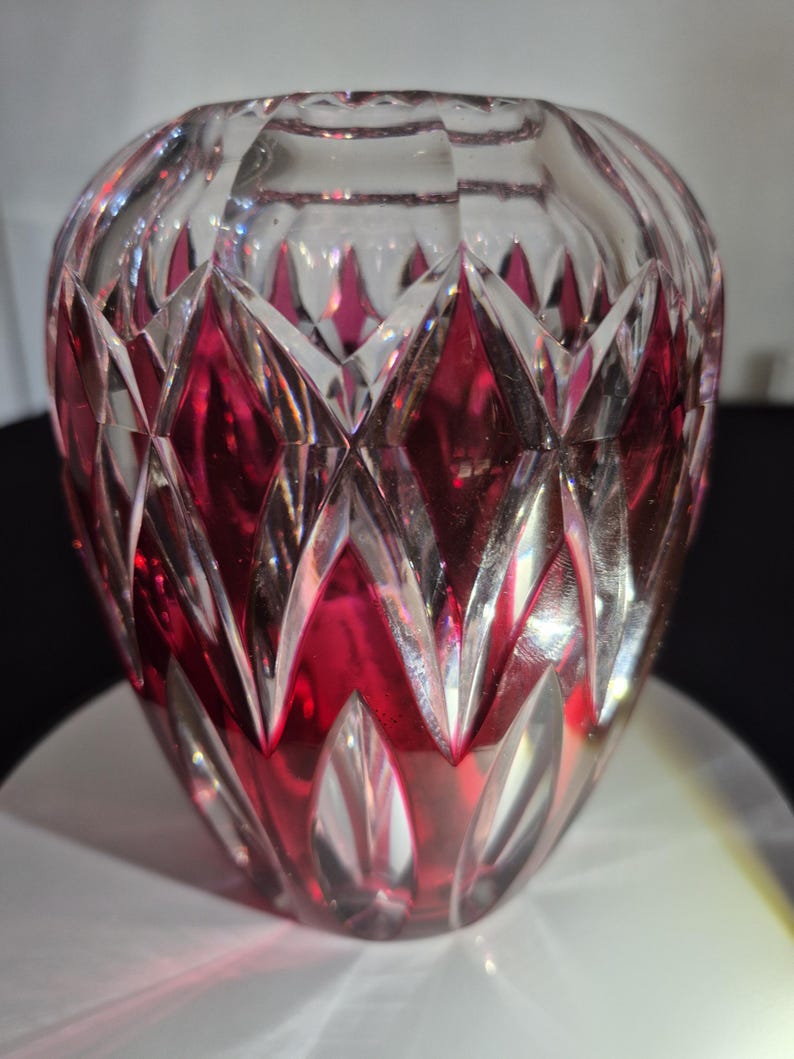 Val St Lambert Ruby Red Vase 16 Cms High. 1.5kgs in Weight and Signed ...