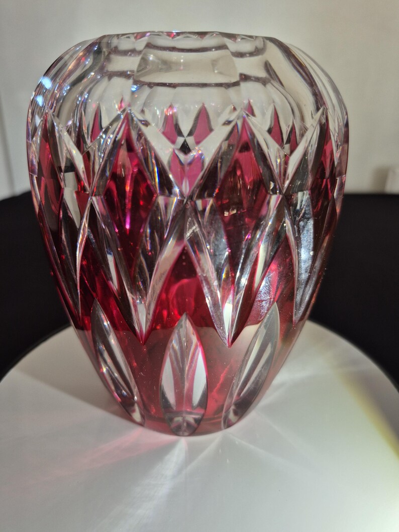 Val St Lambert Ruby Red Vase 16 Cms High. 1.5kgs in Weight and Signed ...