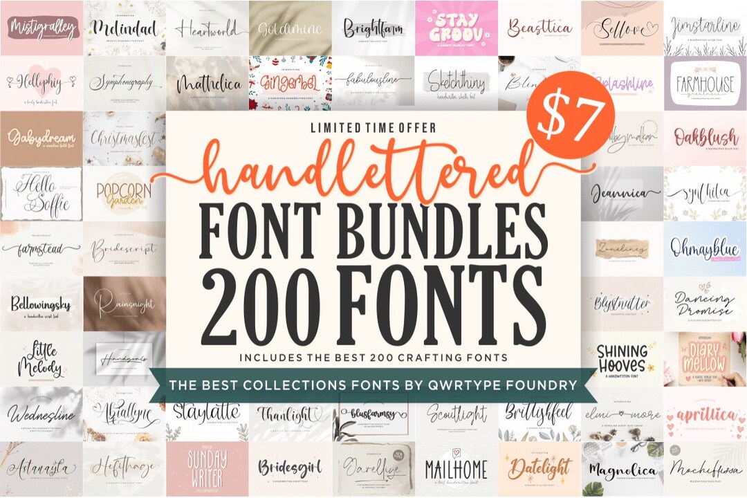 200 Handwritten Font Bundle, Handwriting Font, Calligraphy Font, Script ...