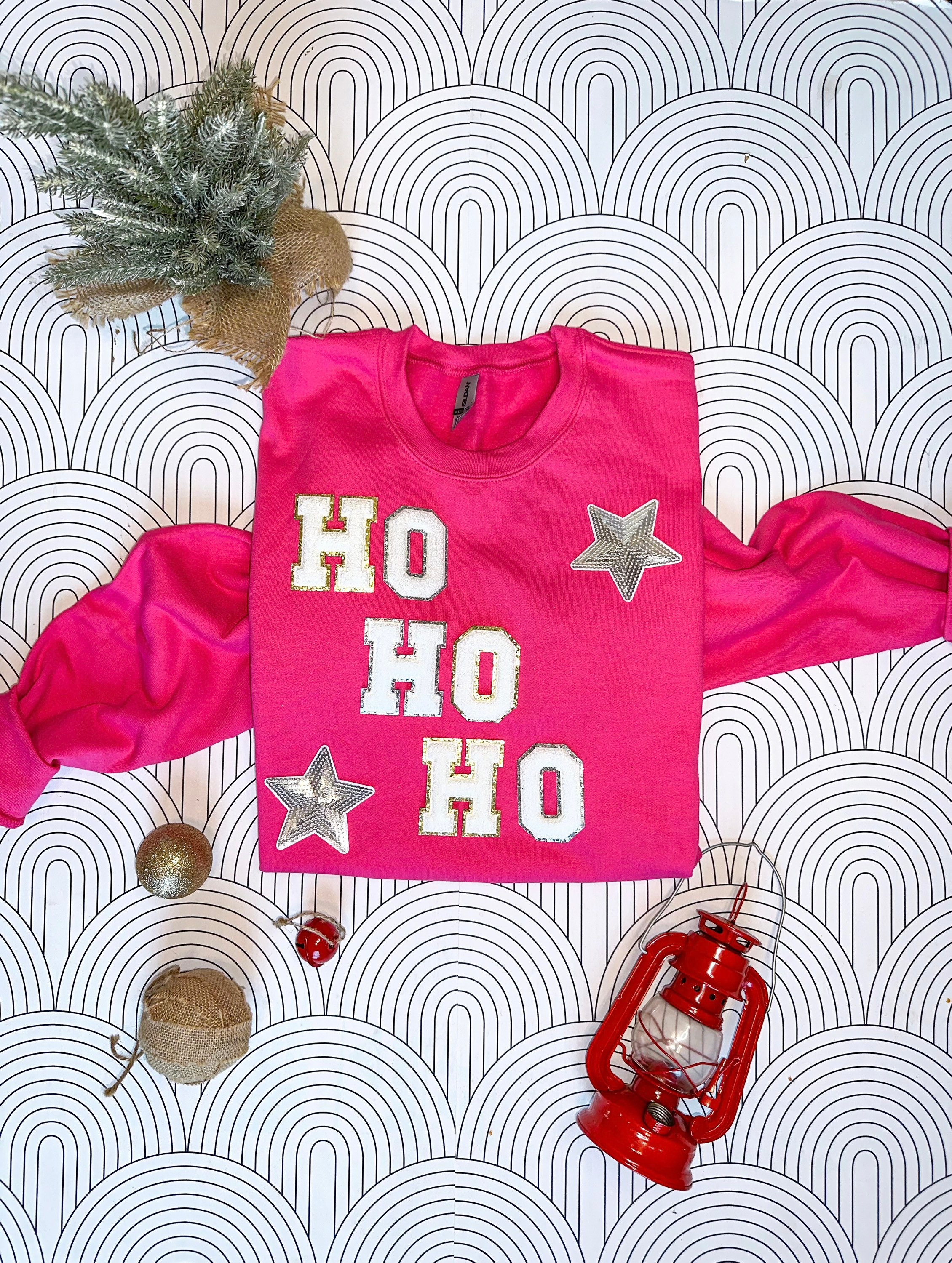 Pink HO HO HO Silver and Gold Crewneck With Sequin Stars - Etsy
