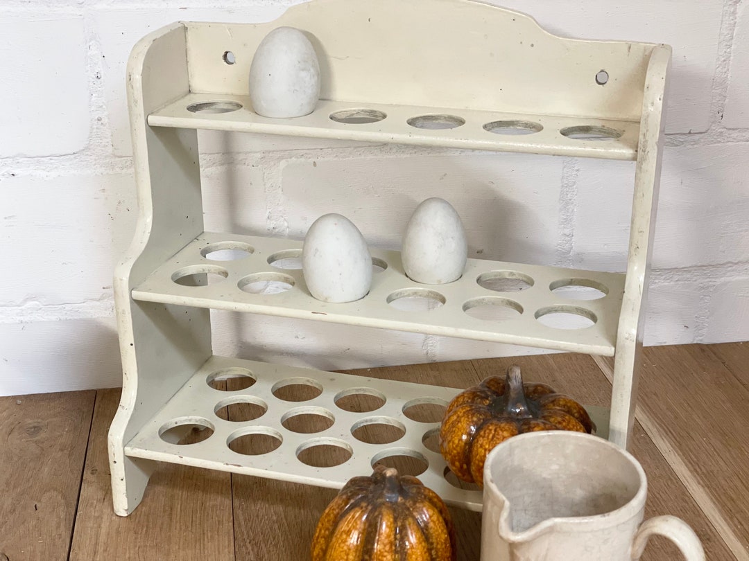 Lovely Creme off White Antique 3 Tier Wooden Egg Rack Wooden Egg Holder ...
