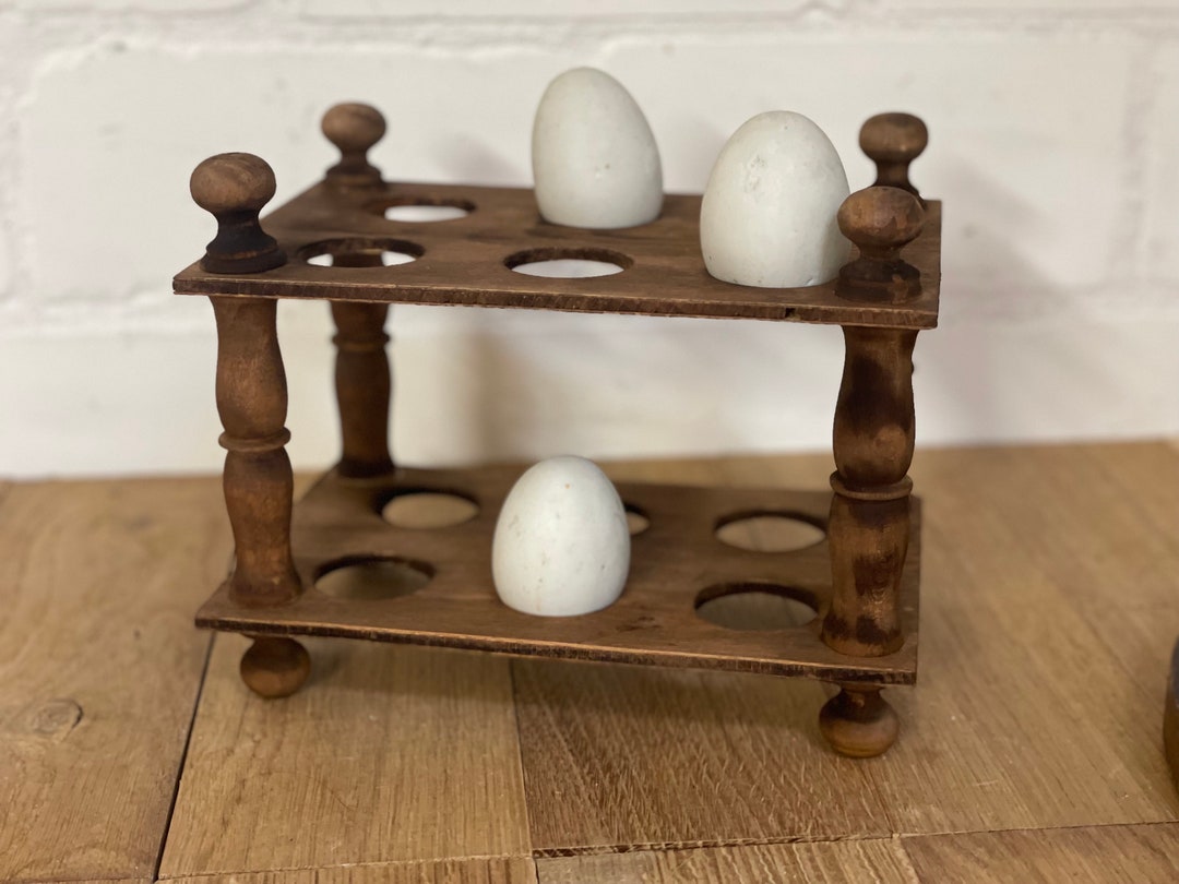 Vintage Wooden Two Tier Egg Rack Wooden Egg Holder Antique Kitchen ...