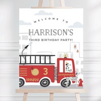 Firetruck Birthday Milestone Sign Fire Engine First Year Party Sign ...