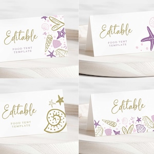 EDITABLE Sea Shell Food Tents • Table Tents 4 Designs • Shell Party ...