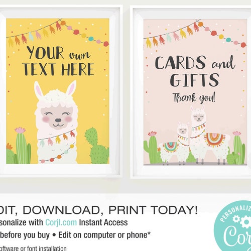 EDITABLE Llama Party Signs 2 Designs 8x10 and 5x7 Cactus - Etsy