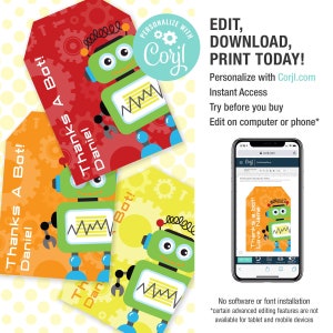 EDITABLE Robot Party Thank You Tags | Robot Favor Tag | Robot Gift Tag ...