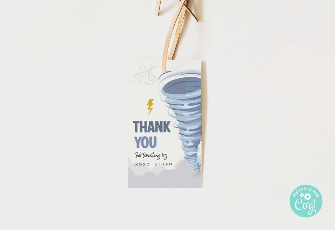 EDITABLE Tornado Birthday Thank You Tag • Two-nado Four-nado • Weather ...