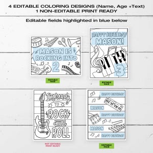 EDITABLE Music Birthday Party Coloring Pages • 4 Designs 8.5 X 11 ...