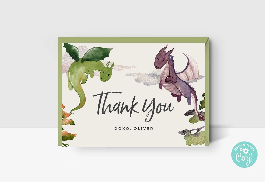 Editable Dragon Thank You Card | Modern Dragon Thank You Card Folded ...