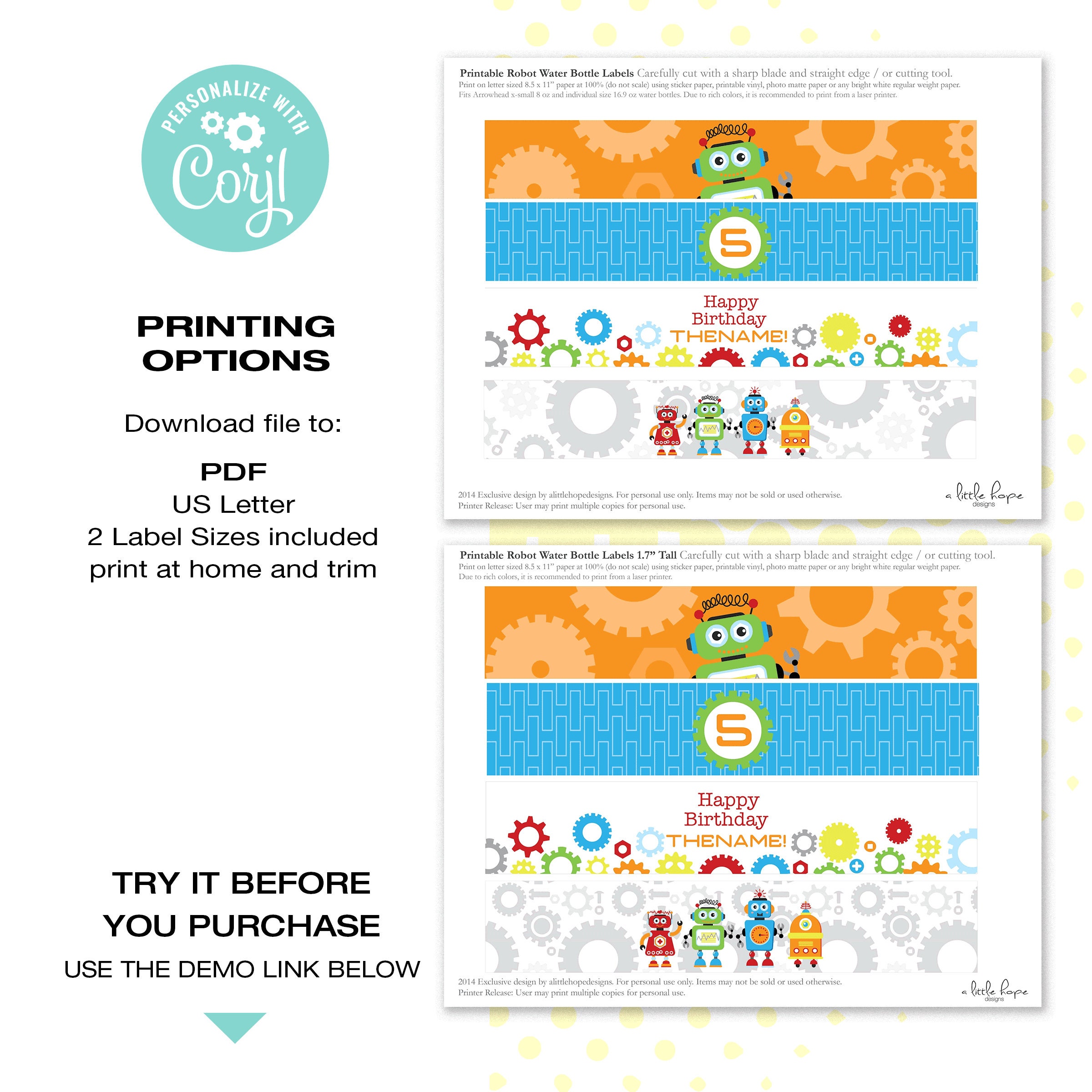 EDITABLE Printable Robot Water Bottle Labels / Robot Party | Etsy