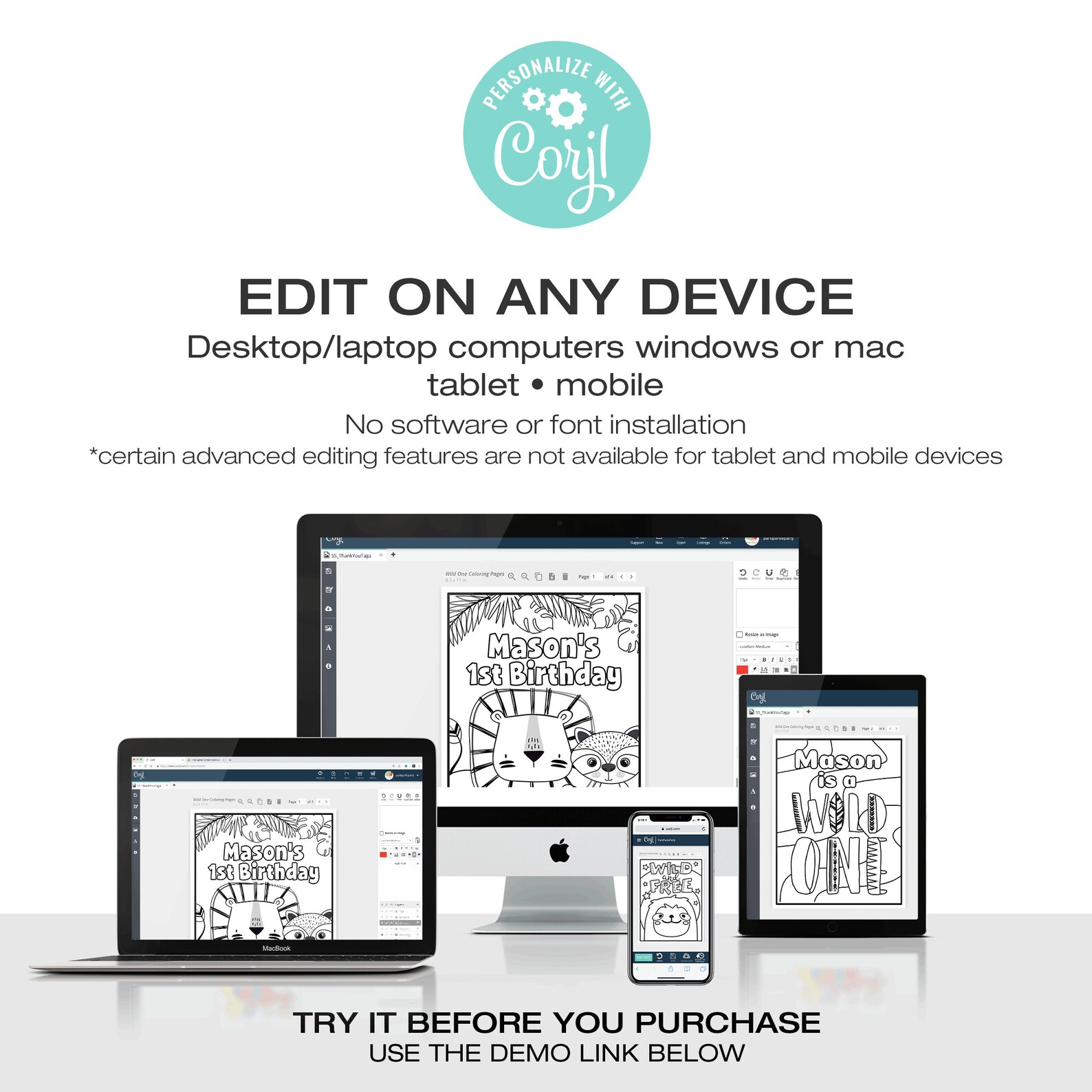 EDITABLE Wild One Coloring Pages 4 Designs 8.5 X 11 - Etsy