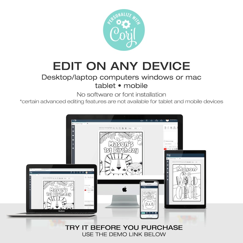 EDITABLE Wild One Coloring Pages 4 Designs 8.5 X 11 - Etsy