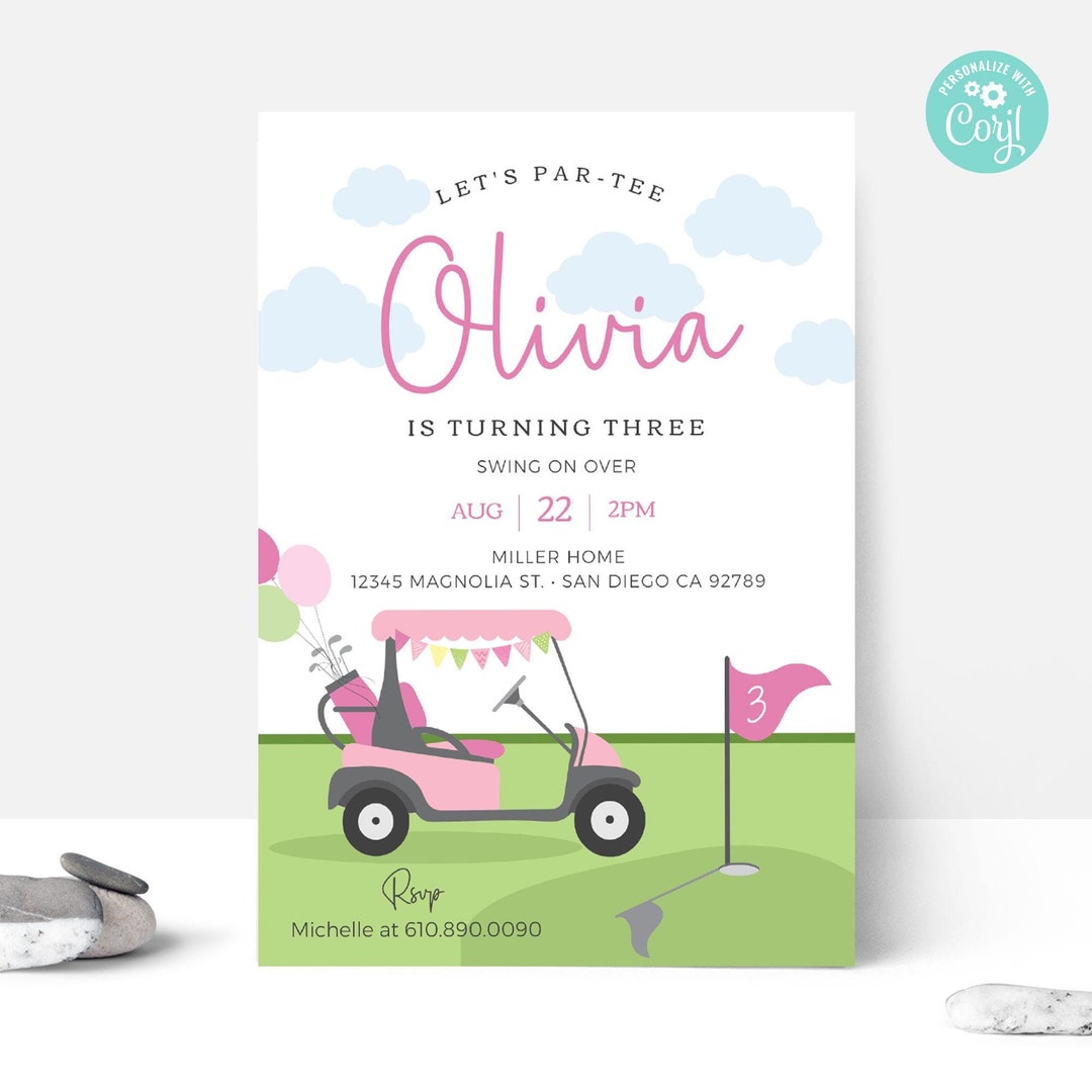 Girl Golf Birthday Invitation | Pink Modern Golf Par-tee Birthday ...