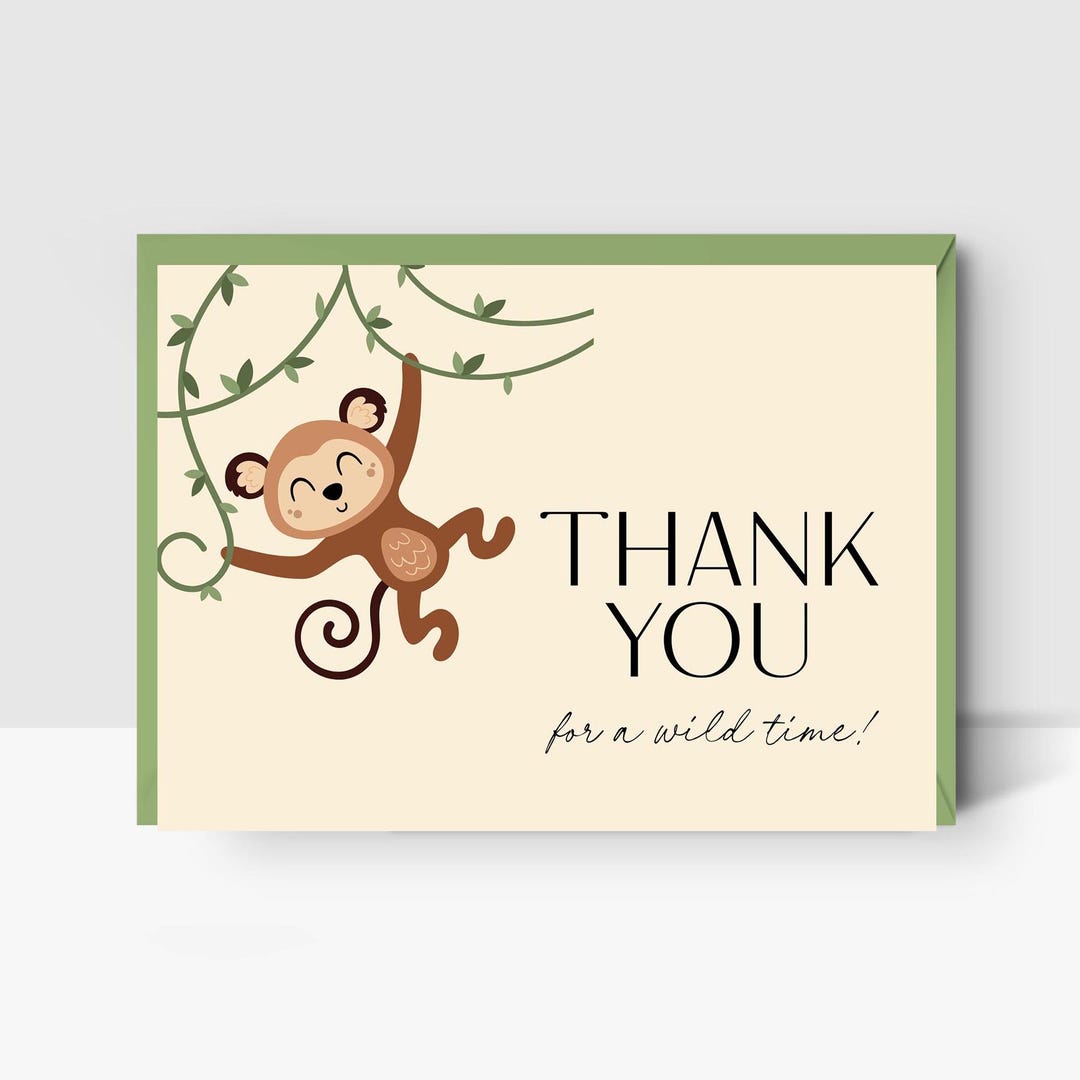 EDITABLE Jungle Animals Thank You Card • Two Wild, Wild One • Monkey ...