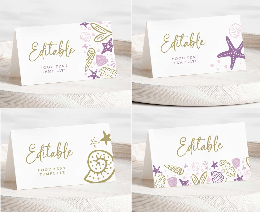EDITABLE Sea Shell Food Tents • Table Tents 4 Designs • Shell Party ...
