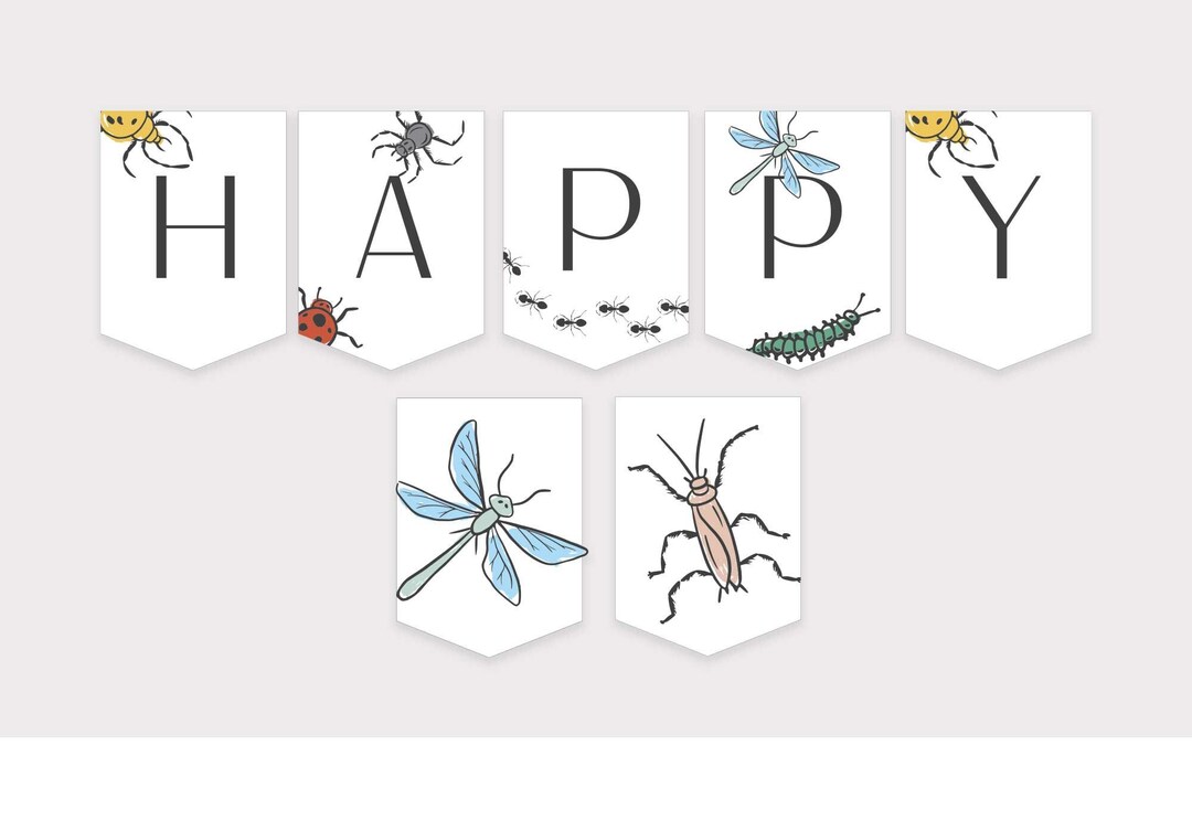 EDITABLE Insect Bug Party Pennant Set, Banner Set, Garland | Modern Bug ...