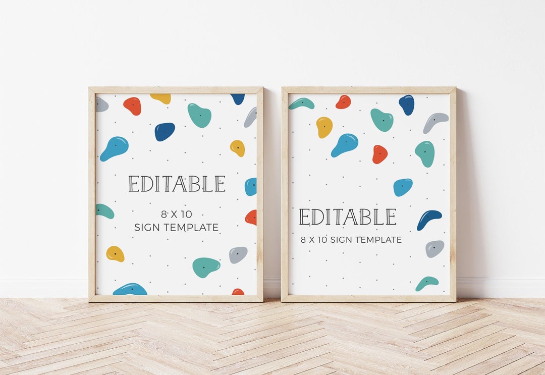 EDITABLE Rock Climbing Birthday Party Signs 8" X 10" | Modern Rock ...