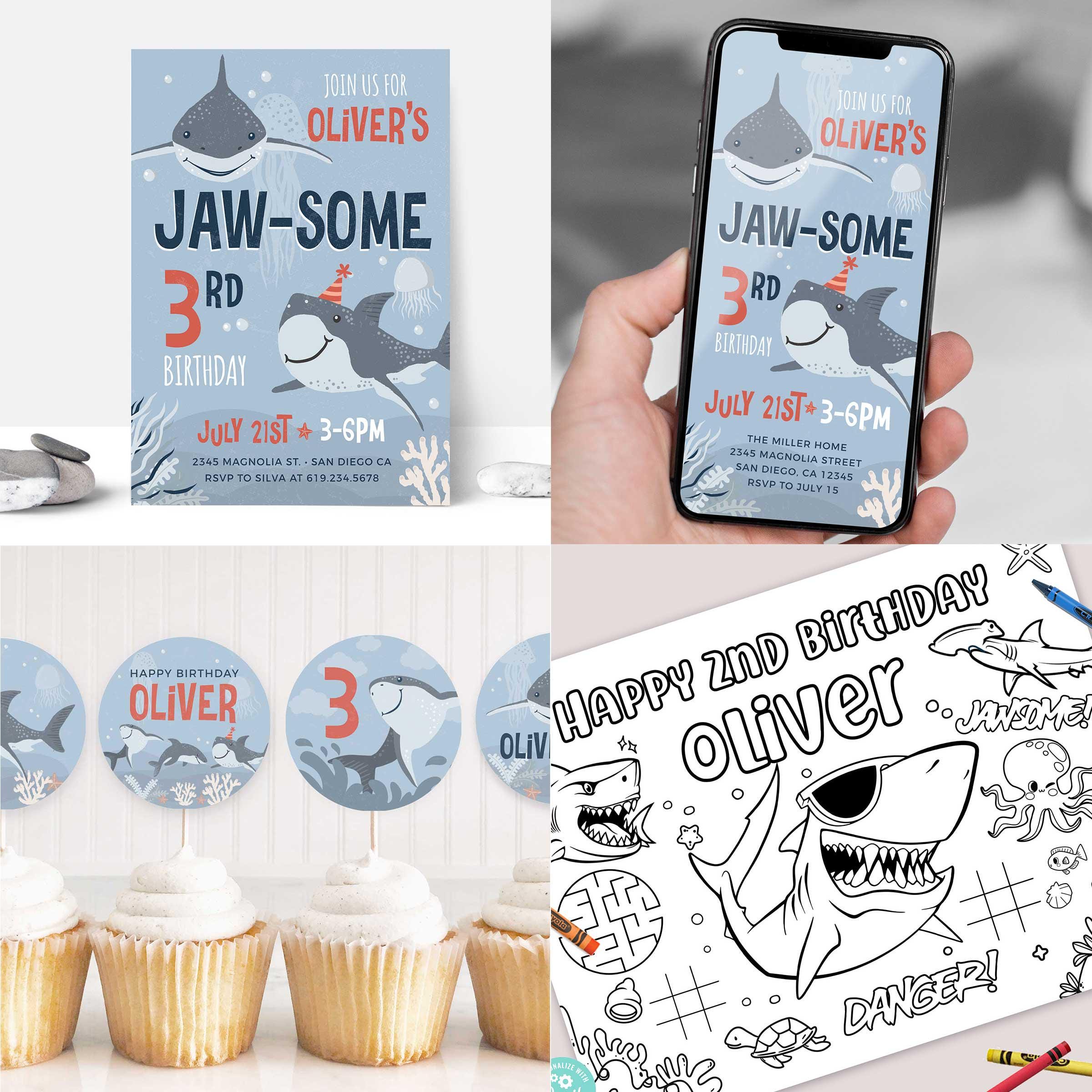 EDITABLE Shark Party Signs • Shark Birthday Party Signs • Fin-tastic ...