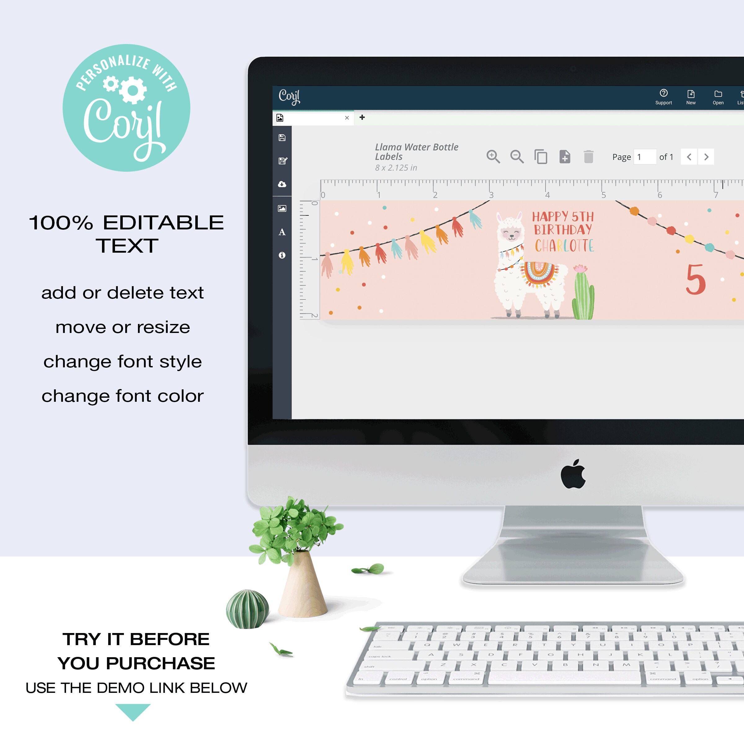 EDITABLE Printable Llama Water Bottle Labels | Cactus Alpaca Fiesta ...