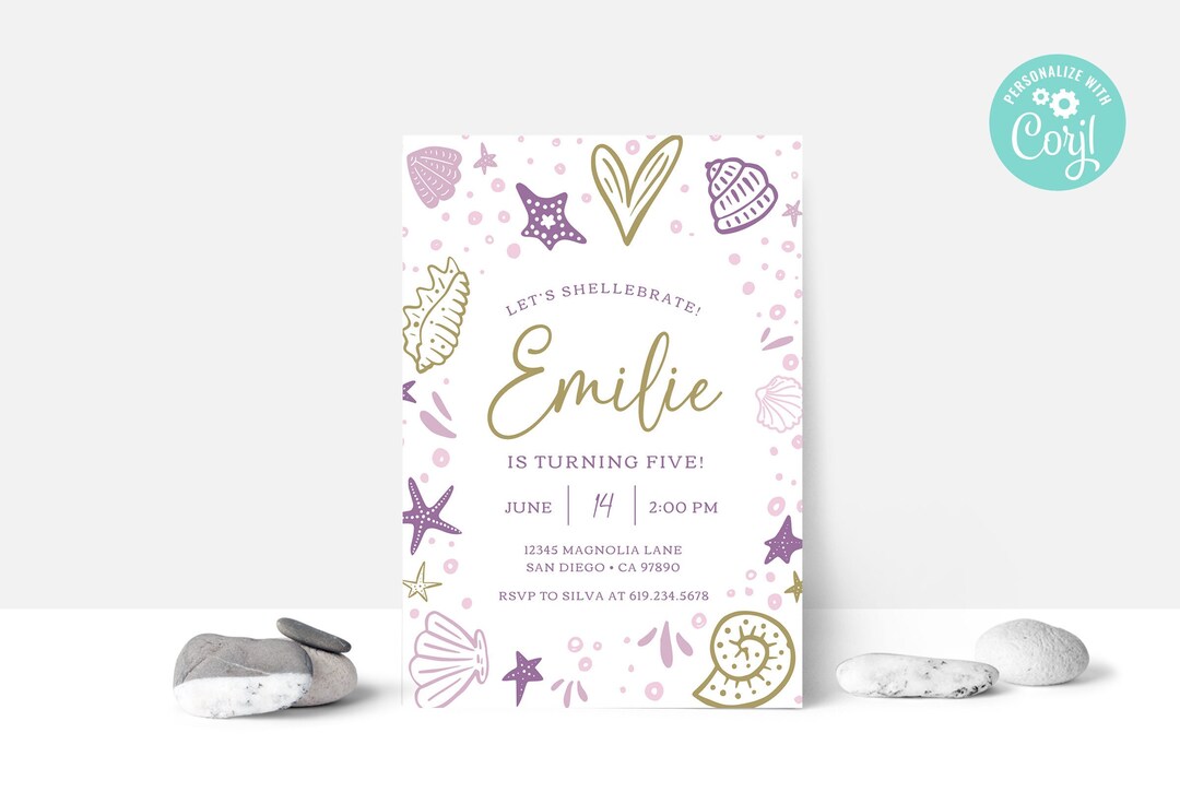 EDITABLE Sea Shell Invitation • Shellabration Party Invitation Pink ...