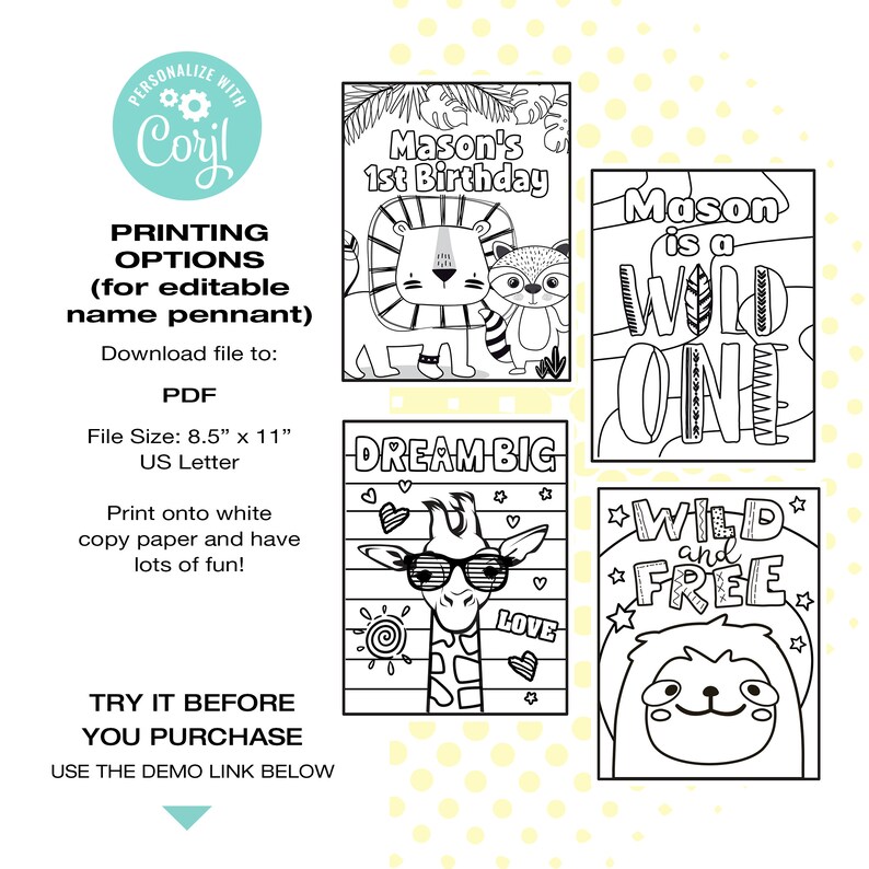 EDITABLE Wild One Coloring Pages 4 Designs 8.5 X 11 - Etsy