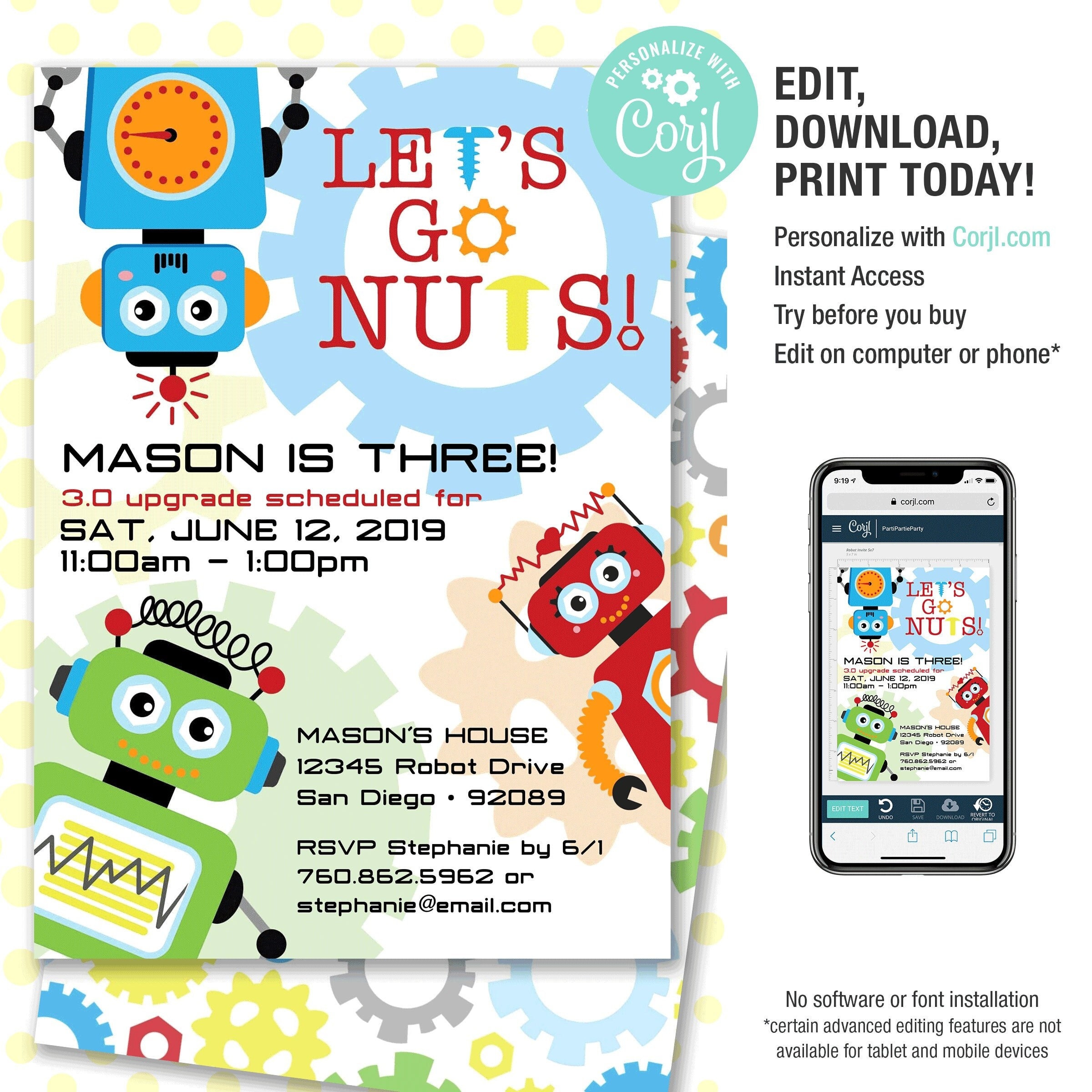 EDITABLE Robot Invitation Robots Robot Invite Robot - Etsy
