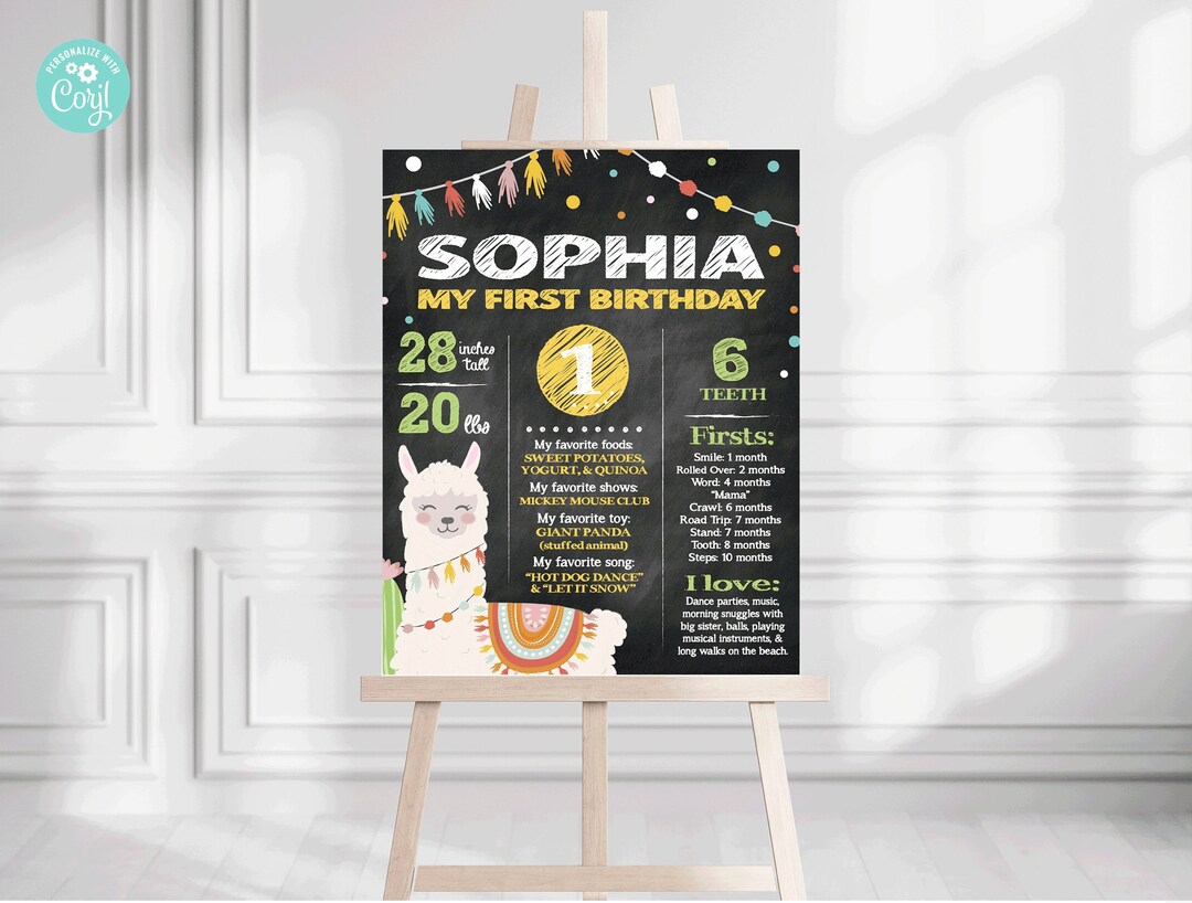 EDITABLE Llama Birthday Poster | Llama Chalkboard Poster | Milestones ...