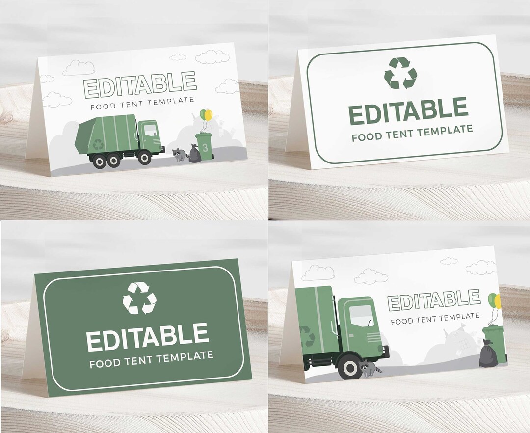 EDITABLE Garbage Truck Party Food Tents • Table Tents 4 Designs ...